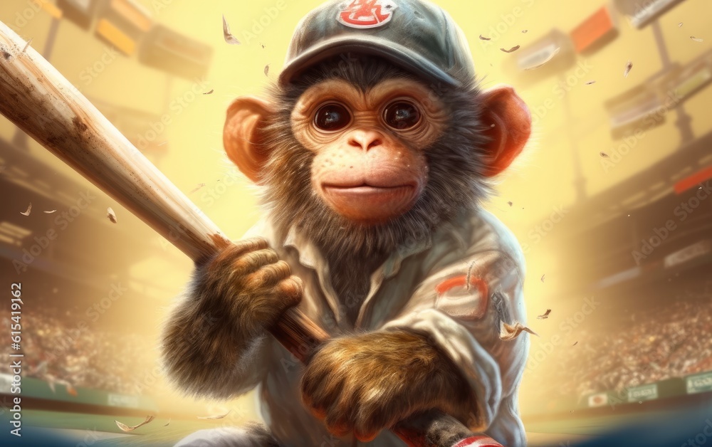 Monkey Playing Baseball