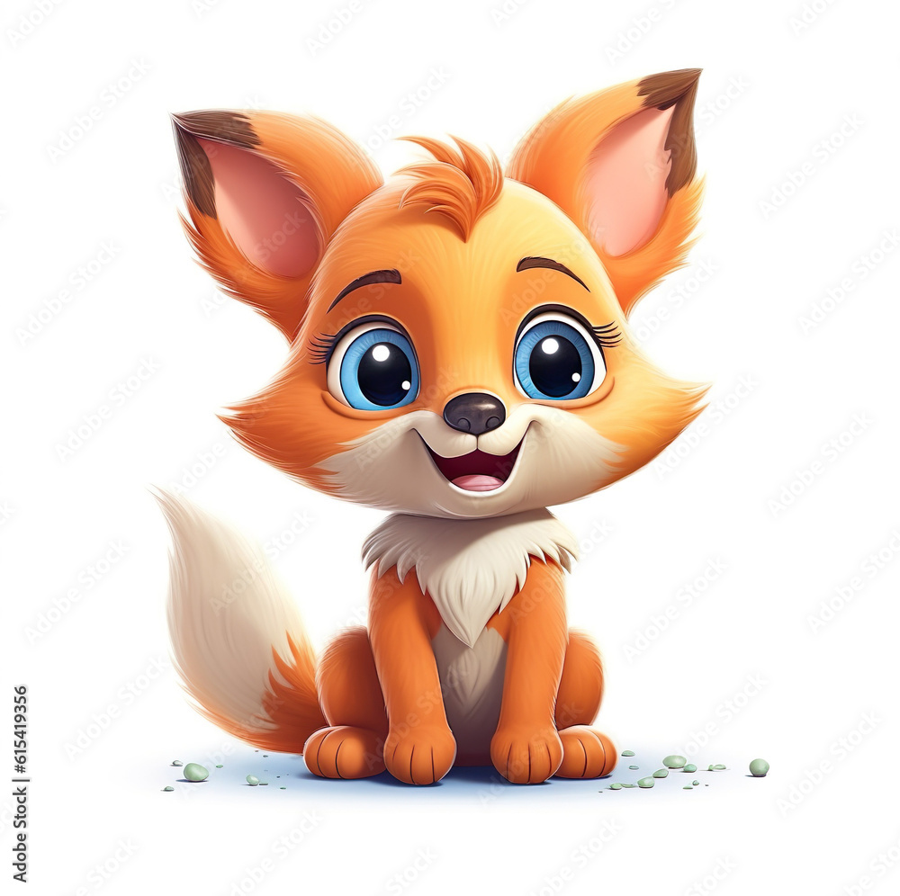 Cute little baby fox cub cartoon drawing character generative AI ...