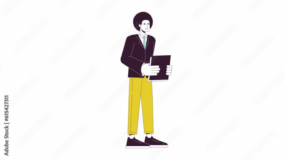 Afro hair male employee animation. Animated cartoon businessperson ...