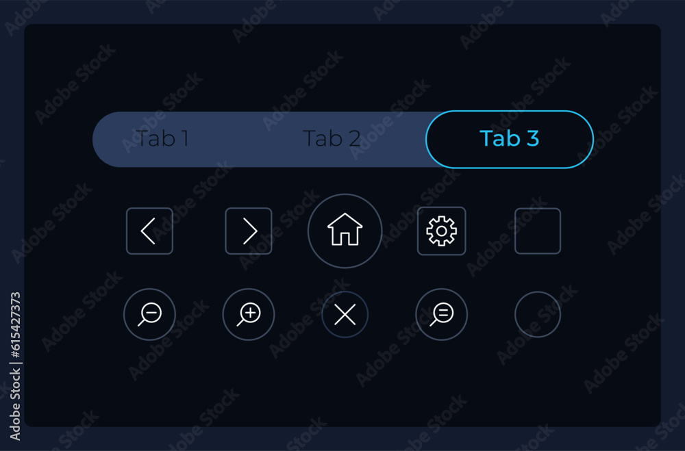 Tab bar and control system UI elements kit. User menu isolated vector components. Flat ...