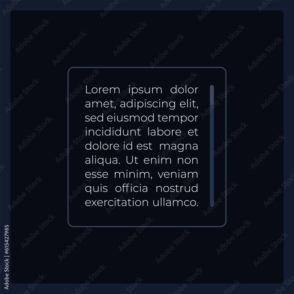 Text field with scrollbar UI element template. Editable isolated vector dashboard component ...