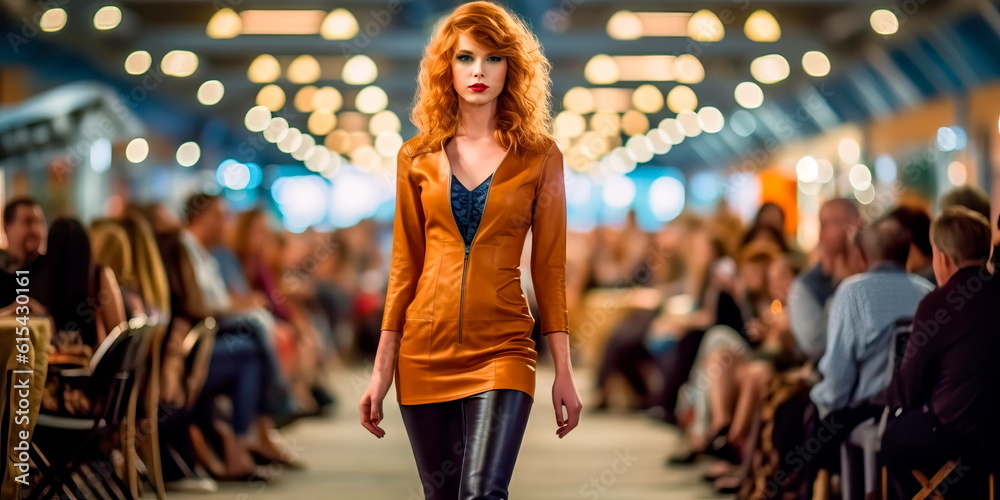 beautiful model walking the catwalks in full length at a fashion show ...