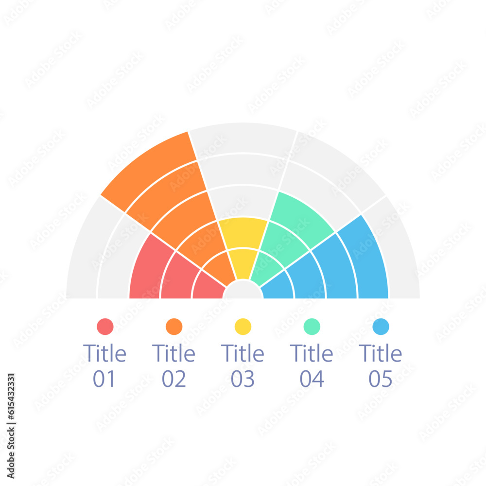 Semi circle infographic chart design template with five units. Diagram ...