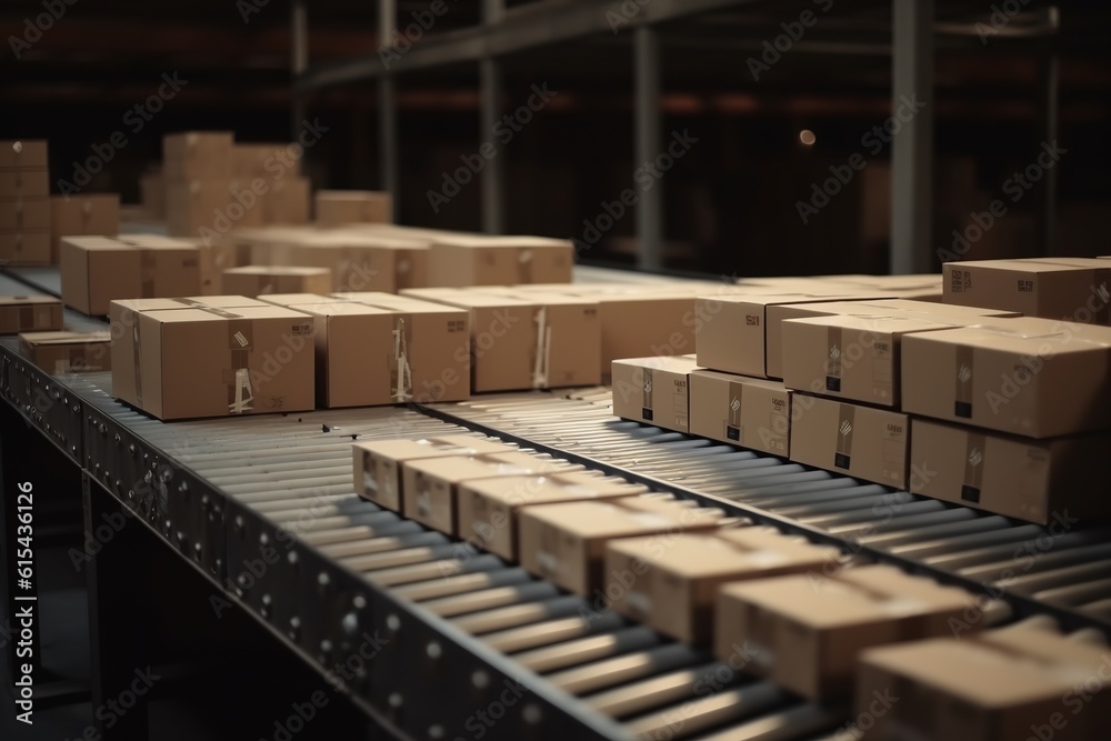 Efficient Warehousing: Carton Boxes on Conveyor Belt in a Product Store ...