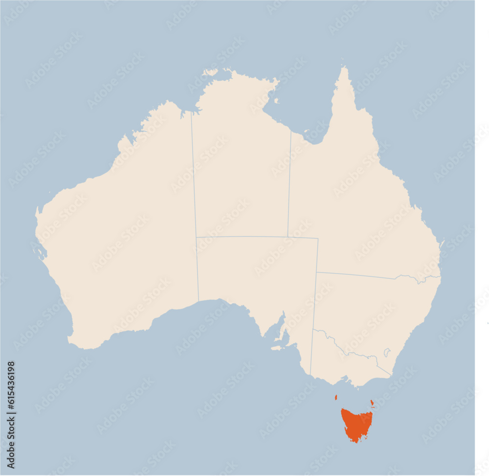 Vector map of the state of Tasmania highlighted highlighted in orange ...