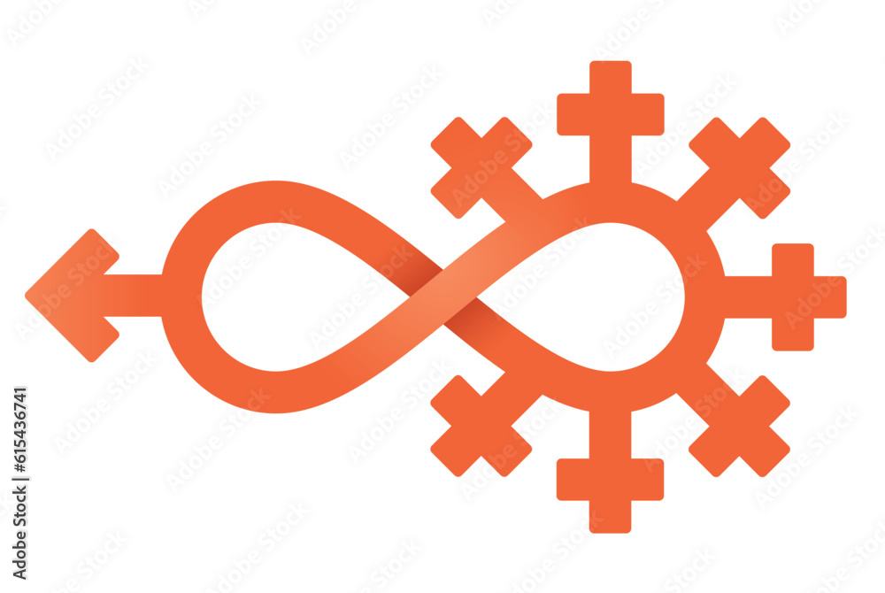 Vector orange symbol of man and women intertwined together. Symbol of ...