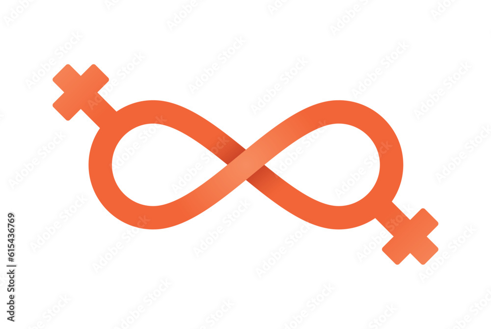 Vector orange symbol of woman and woman intertwined together. Symbol of ...