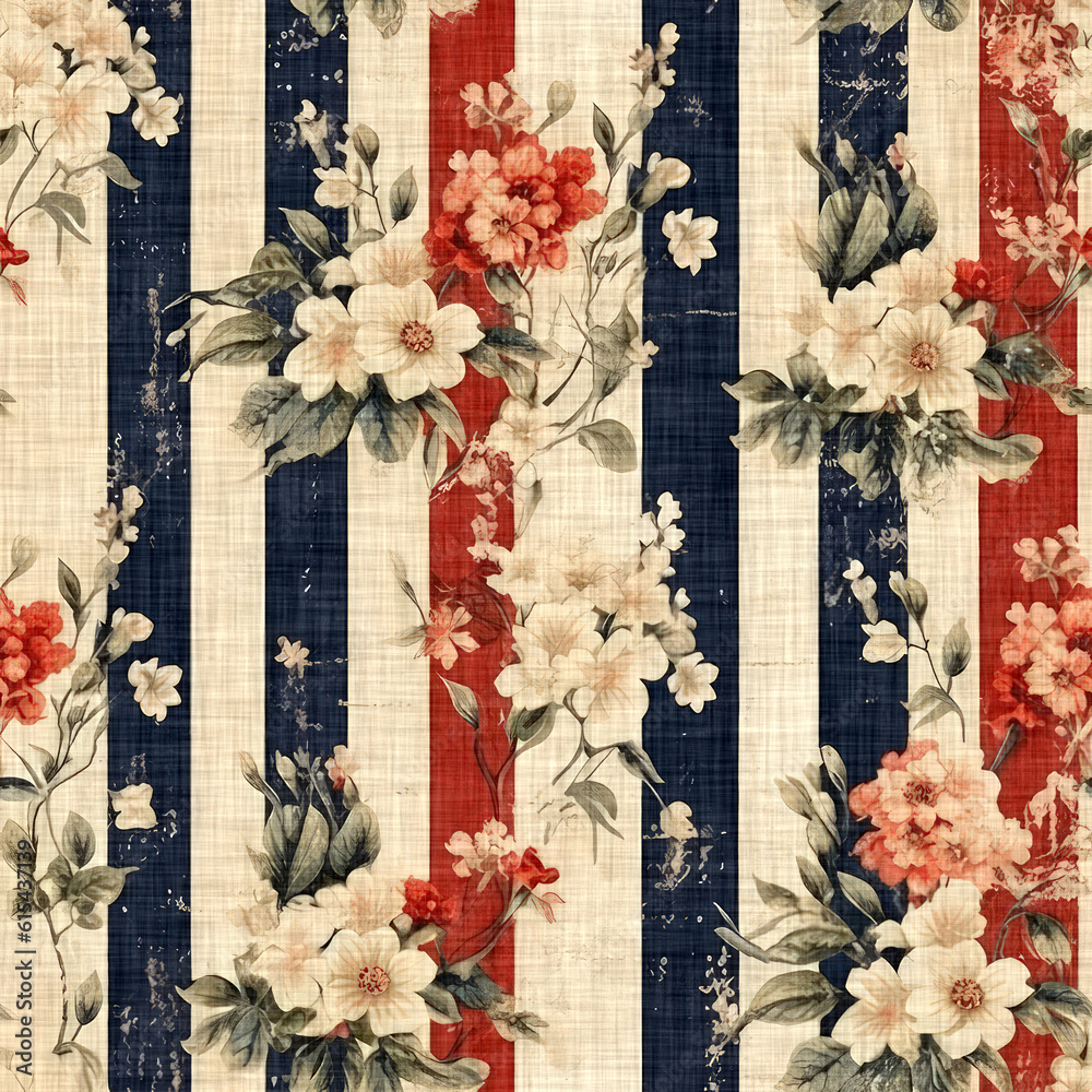 Rustic americana seamless pattern in traditional red, white and blue ...