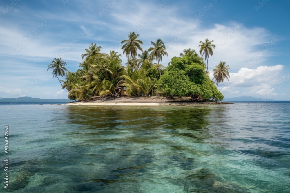 remote island with beach and palm trees, a perfect getaway for swimming ...