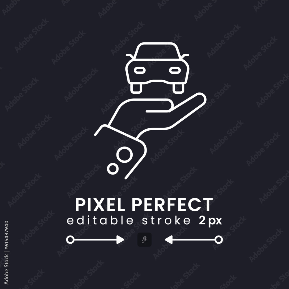 Car dealership white linear desktop icon on black. Automotive retailer ...