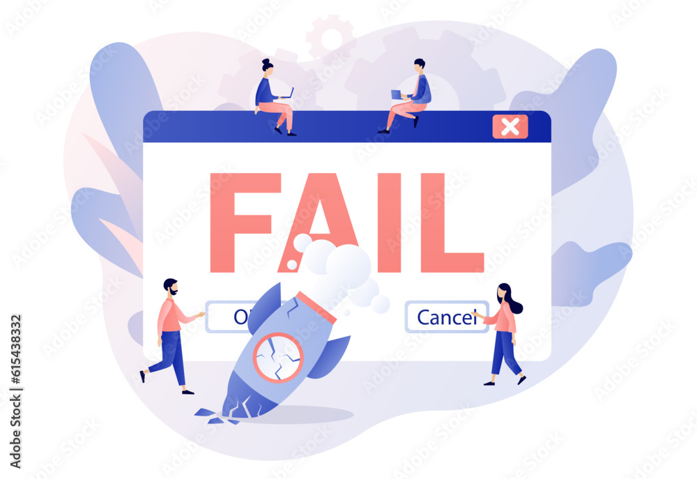 Fail notification. Crash launching space rocket metaphor failure ...