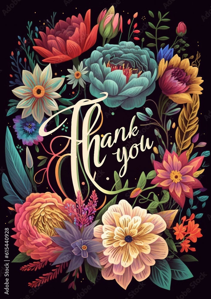 "Thank You" Floral Postcard Design A5 Created with Generative AI Tools ...