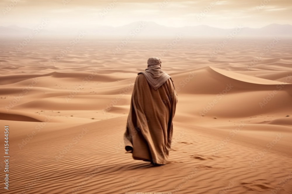 The solitude and beauty of the Sahara desert as a lone Arab figure ...