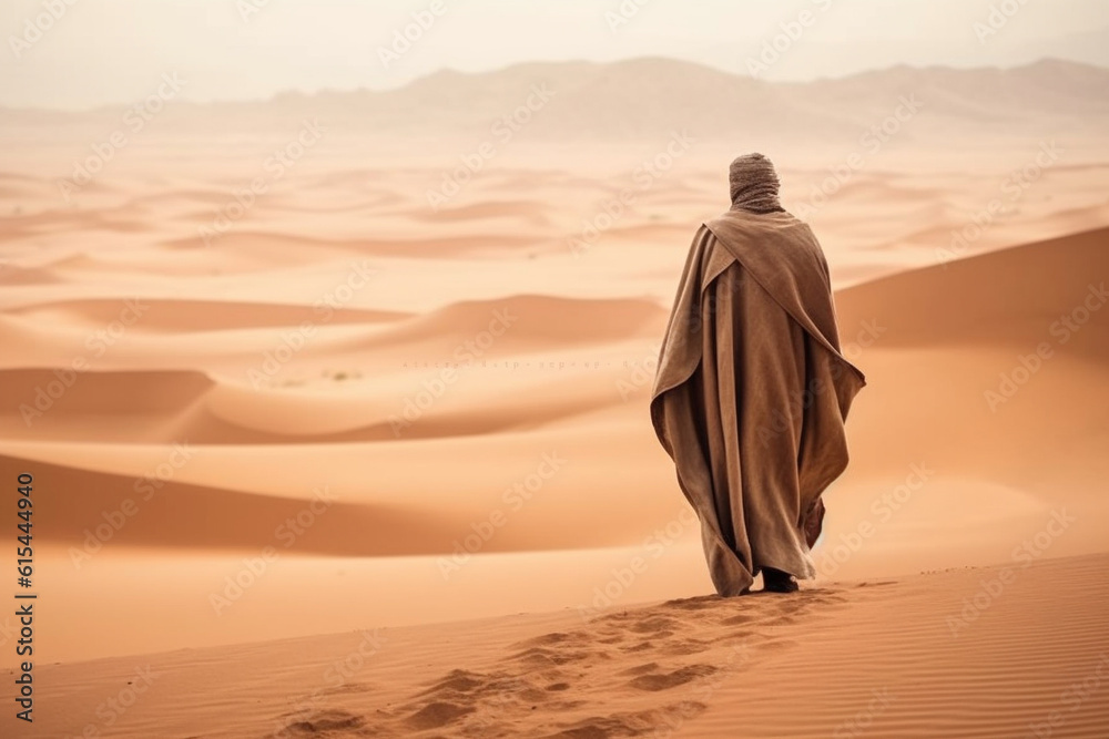 The solitude and beauty of the Sahara desert as a lone Arab figure ...