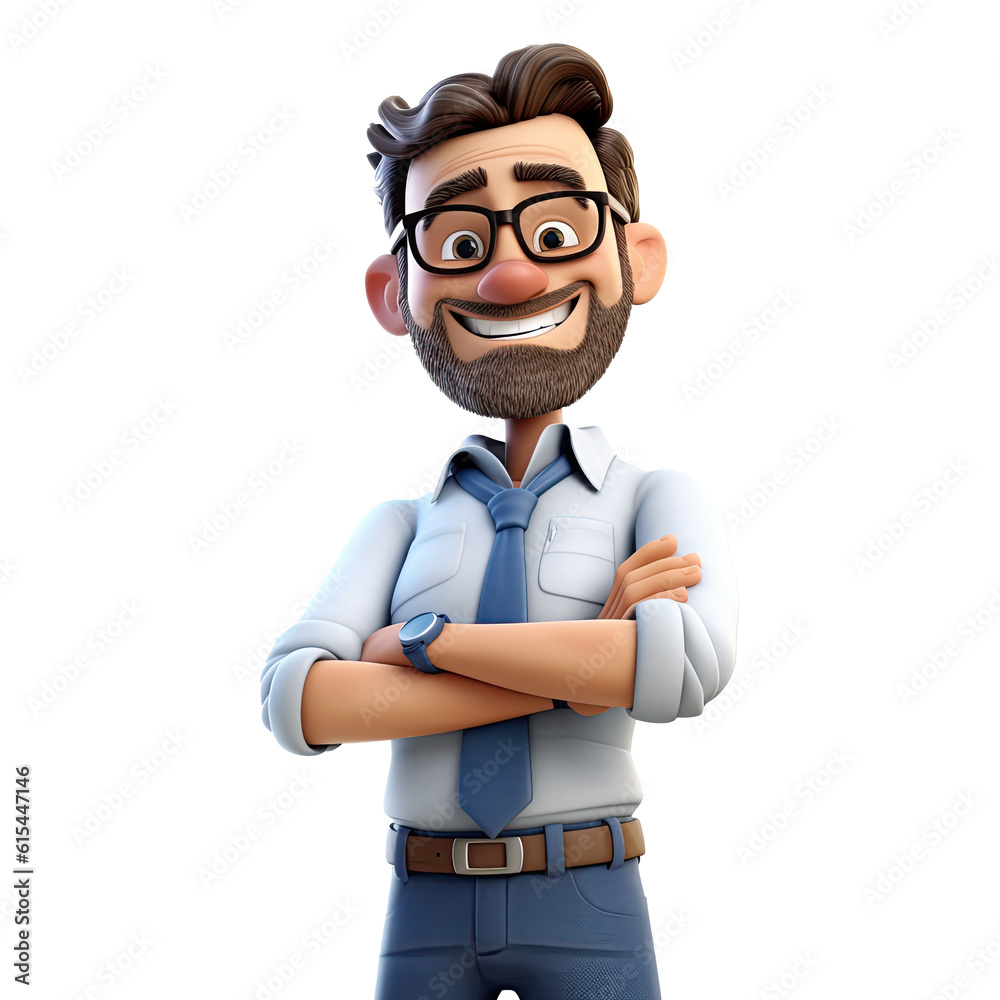 3D Cute cartoon male teacher character on transparent background ...