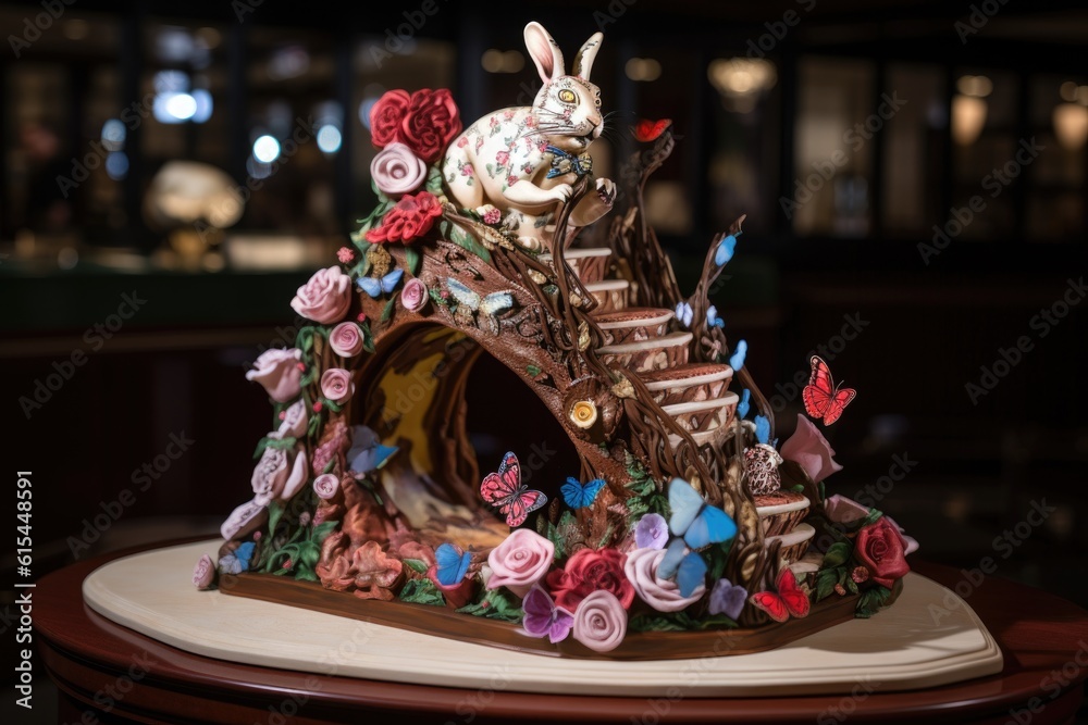 alice in wonderland-themed chocolate sculpture with whimsical design ...