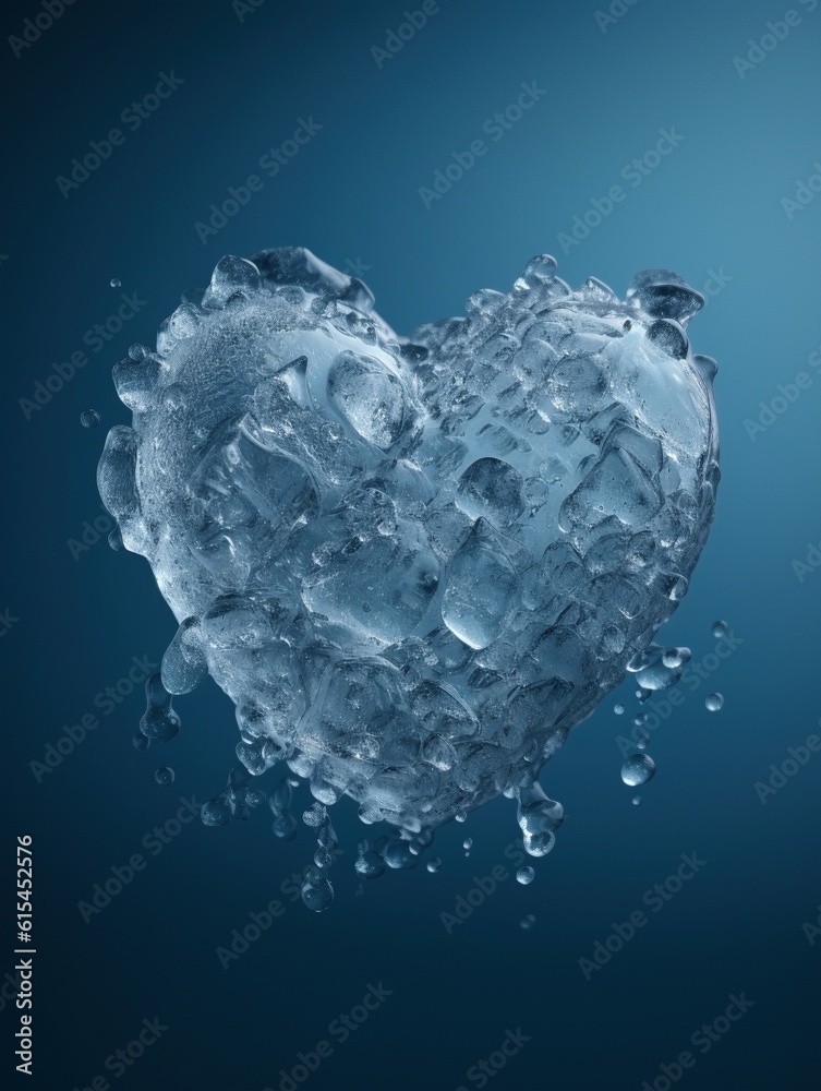 Transparent crystal ice heart shape with a simple minimalist blue ...
