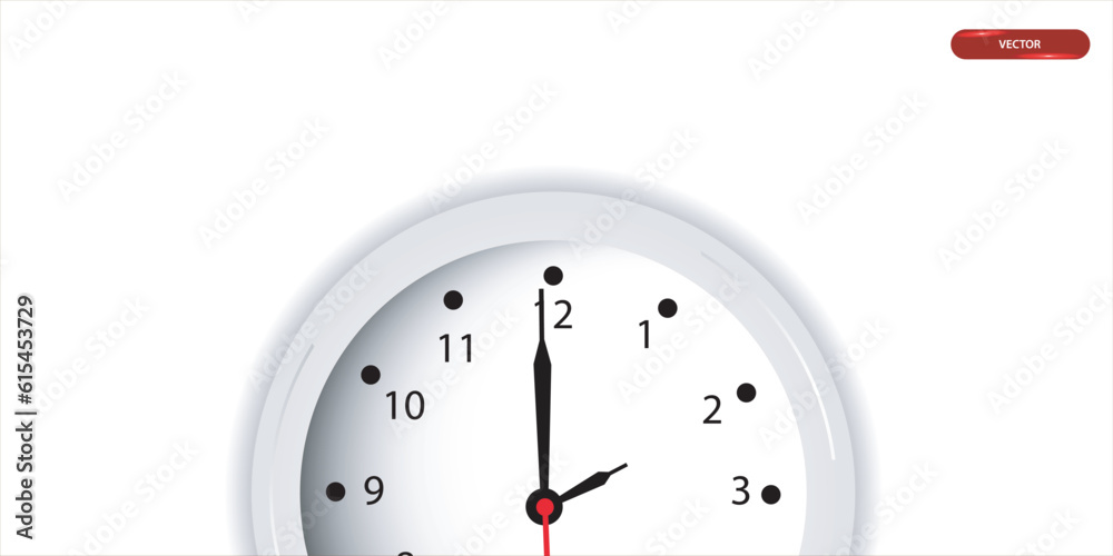 Vector wall clock with hour and second, minute hands on white ...