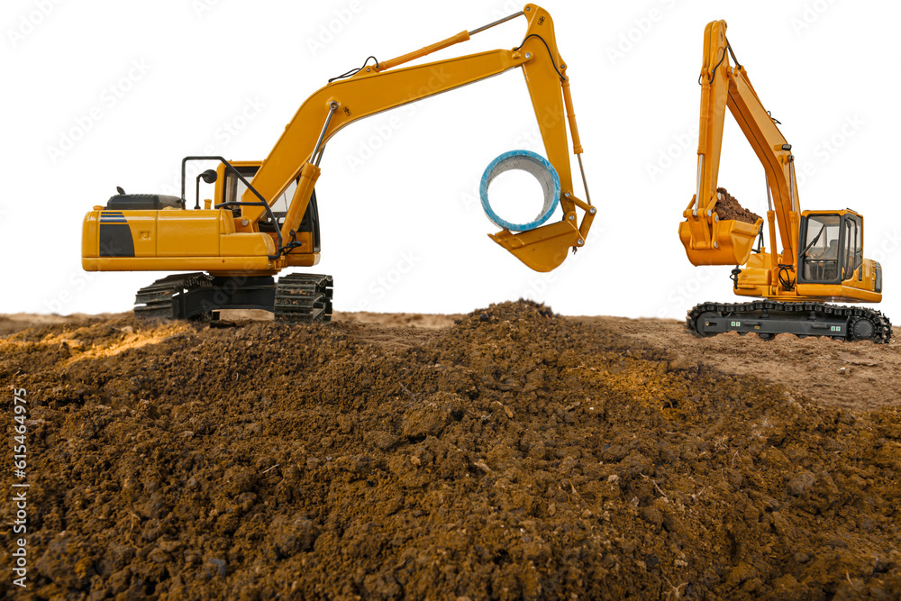 Crawler Excavator is digging soil in the construction site with bucket ...
