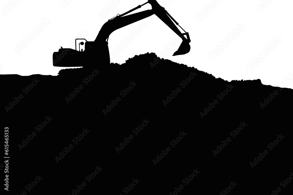 Crawler excavators silhouette are digging the soil in the construction ...