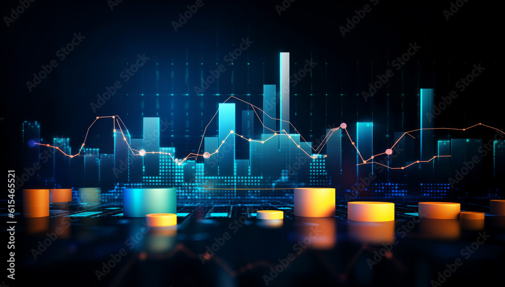 Panoramic abstract backdrop with stock market growth/down, digital ...