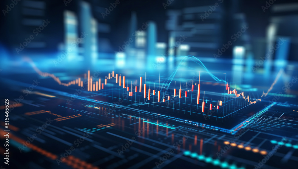 Panoramic abstract backdrop with stock market growth/down, digital ...