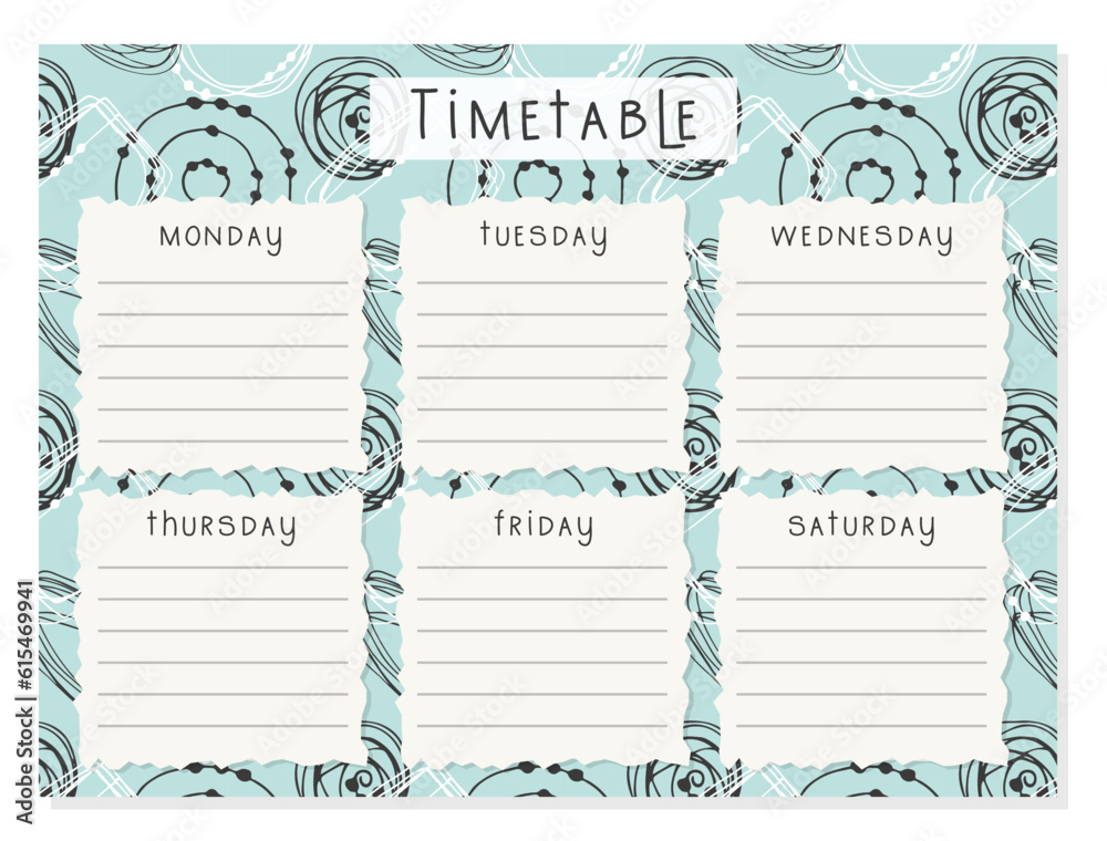 Back to School Timetable abstract doodle hand drawn. Classroom ...