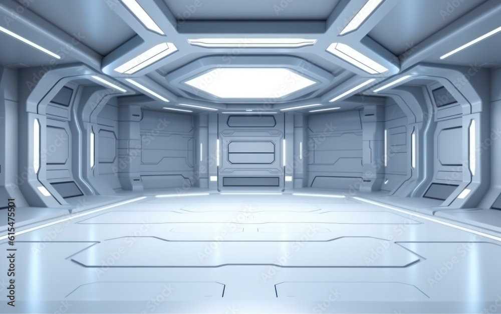 Empty light studio room futuristic Sci Fi big hall room with lights, Future background for ...