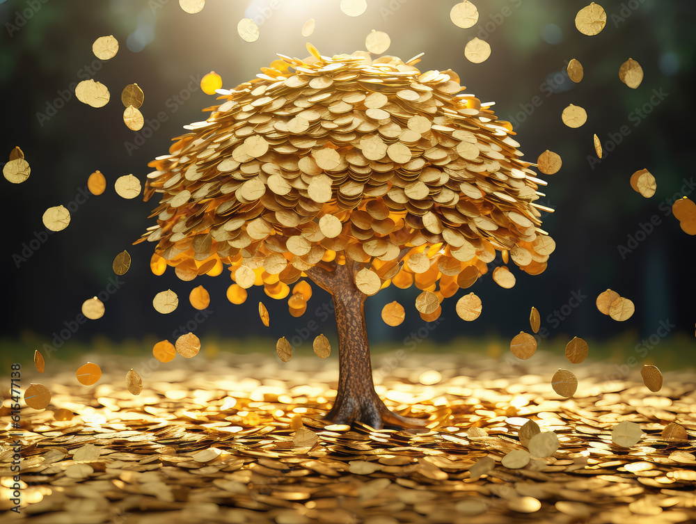Money tree gold coin tree has coins fall on ground Stock-Illustration | Adobe Stock