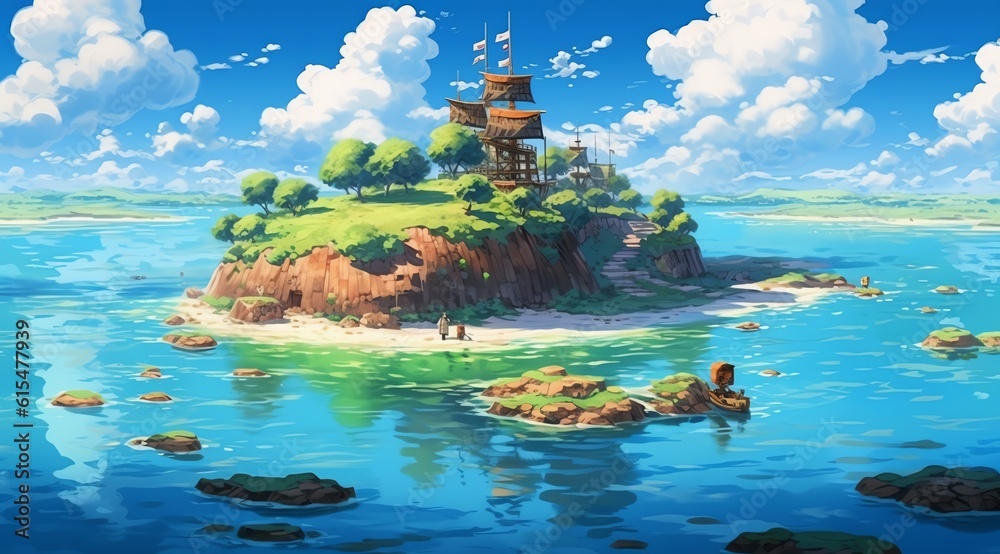 A mysterious island veiled in fog, where the wind carries faint ...