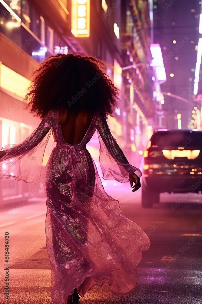 Pink pantheress strides past concrete jungle in gorgeous frock under ...