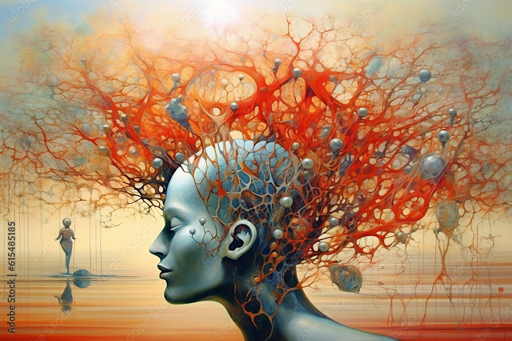 Surreal picture, fantasy. Brain, neuron connections in the brain ...