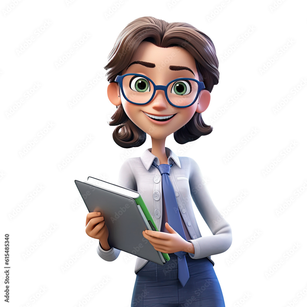 3D Cute cartoon female teacher character on transparent background ...