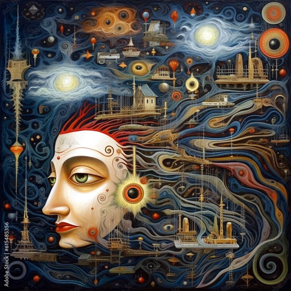 Surreal picture, fantasy. Brain, neuron connections in the brain ...