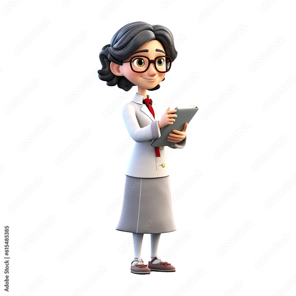 3D Cute cartoon female teacher character on transparent background ...