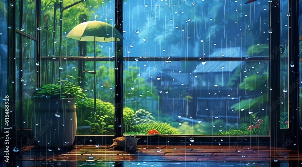 The droplets of rain create a rhythmic symphony as they hit the ground ...