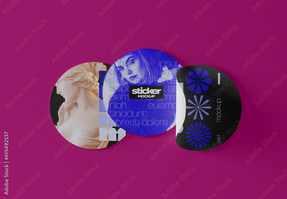 Three Round Sticker Mockup Stock Template | Adobe Stock