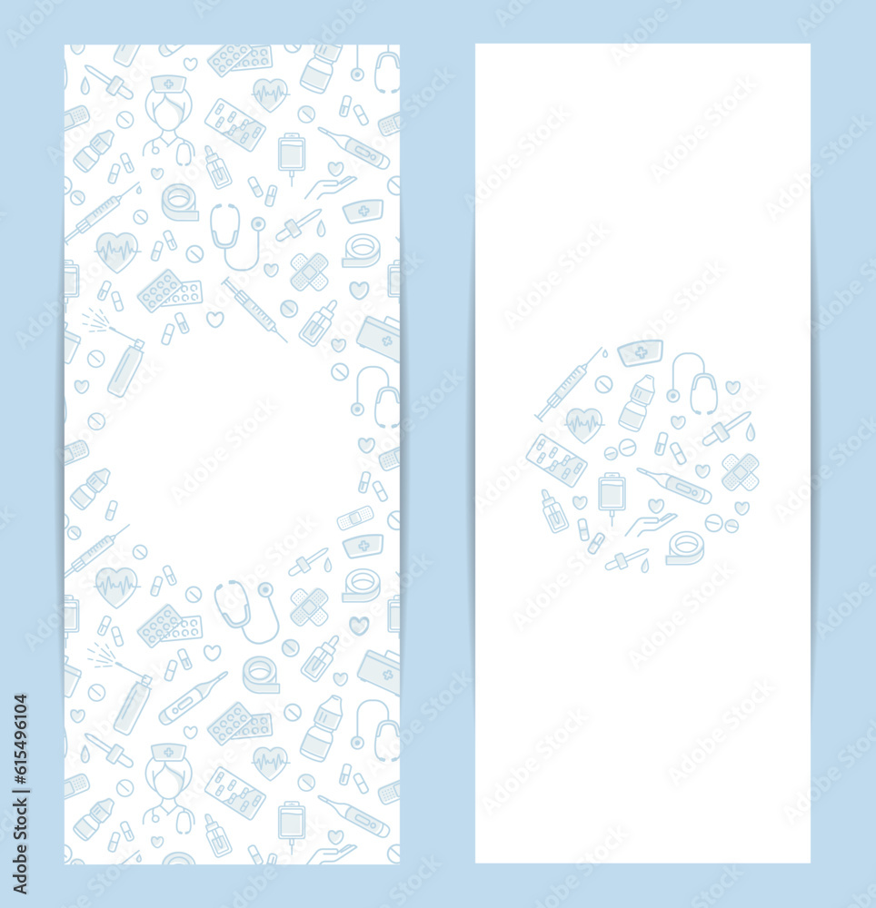 Medical templates in white and light blue colors. Minimal flat line ...