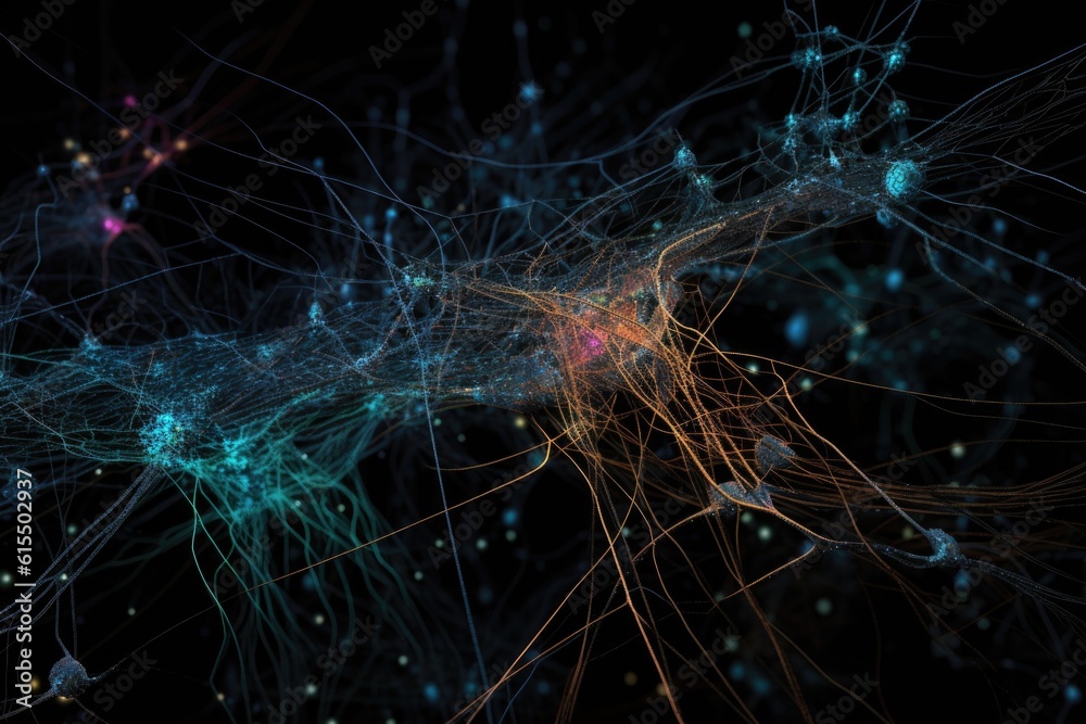 neural network, with each neuron and synapse visible, learning to recognize new object, created ...