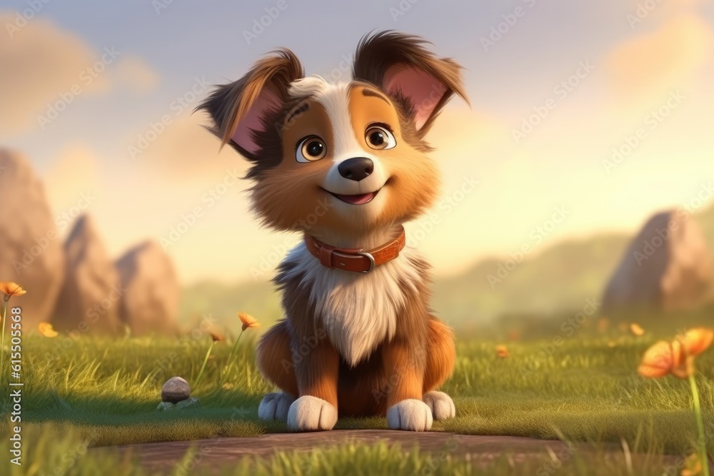 Cute Adorable Baby Dog in 3D-Style Standing in Nature in Children ...