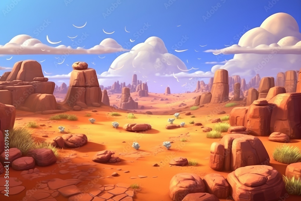 Fantastical 3D Cartoon Desert on an Alien Planet for Kids' Animation ...