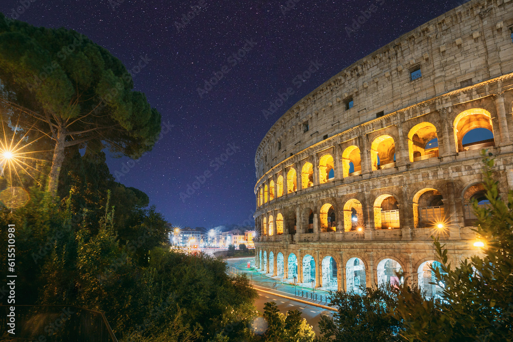 Rome, Italy. Romance View At Colosseum Also Known As Flavian ...