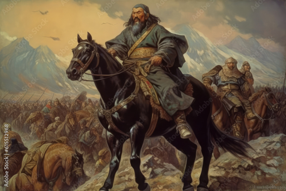 A great war leader commanding the vast Mongol army on horseback ...