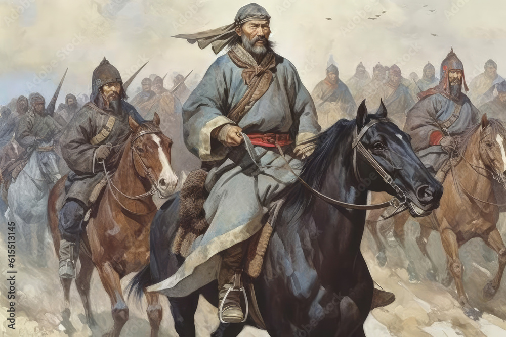 A great war leader commanding the vast Mongol army on horseback ...