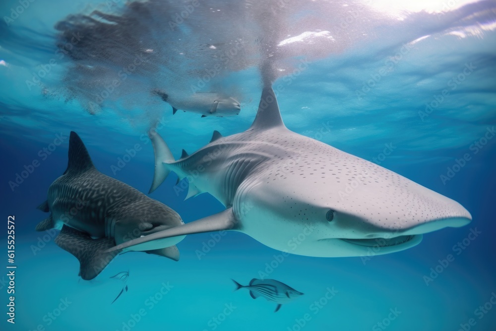 shark and ray swimming together, side by side, created with generative ...