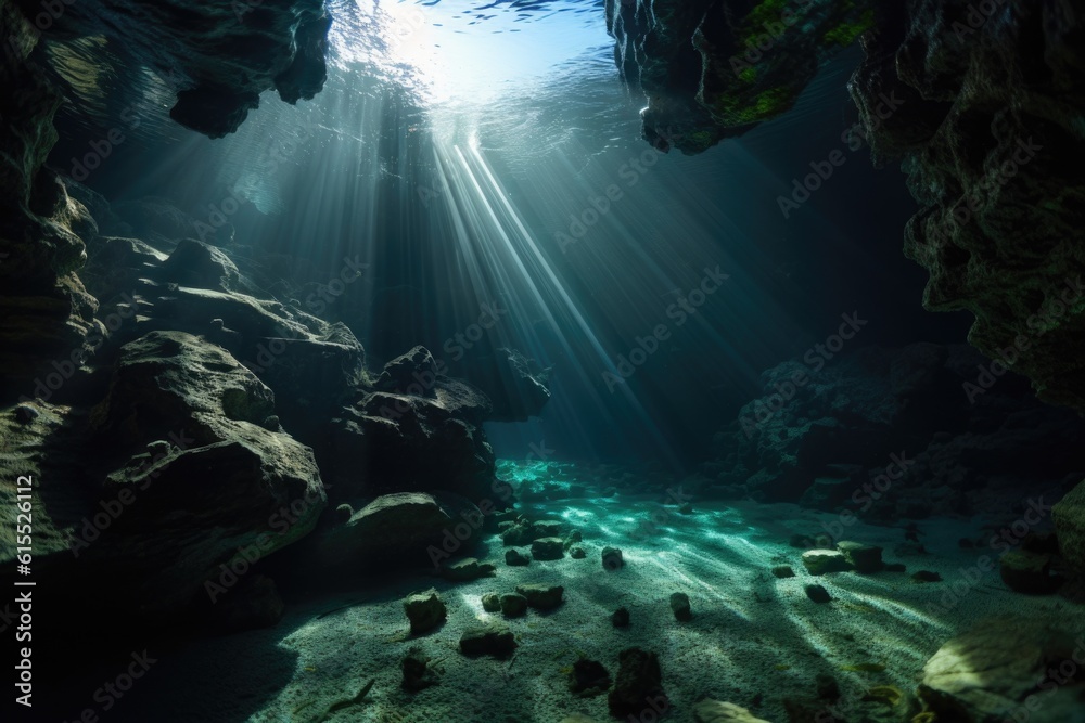 underwater cave system with hidden tunnels and dazzling rock formations ...