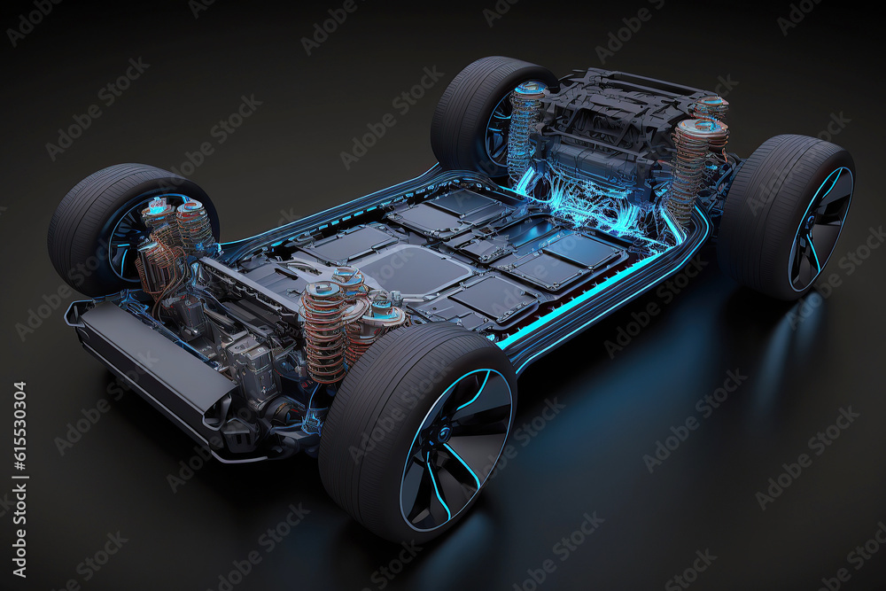 ai generated illustration Electric car under carriage chassis. Stock ...