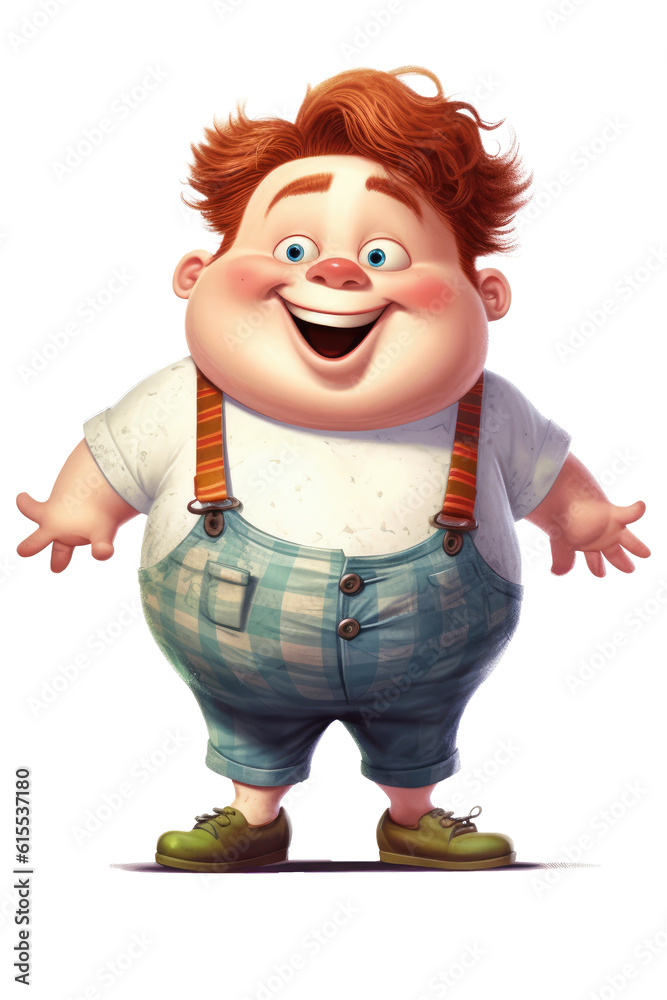 Cartoon character of a little cheerful fat boy with red hair, isolated ...