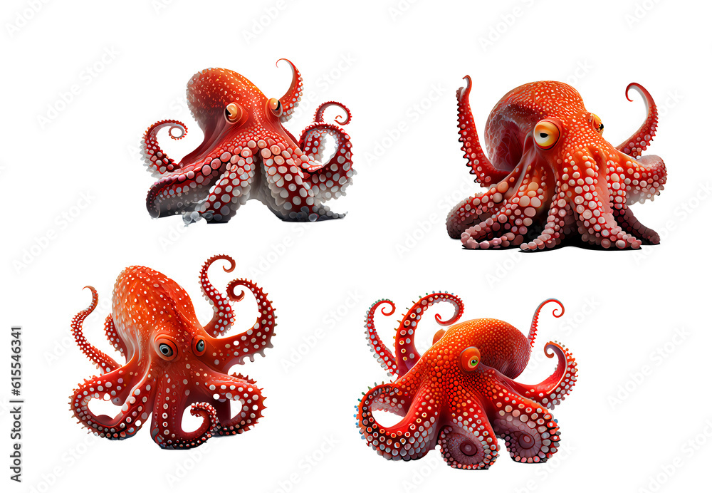 Red octopus macro on transparent background, generative-ai Stock ...