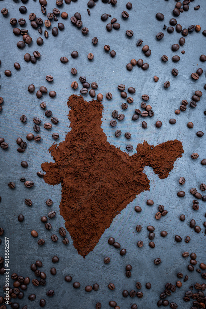 Indian coffee concept image Coffee powder in shape of India map ...